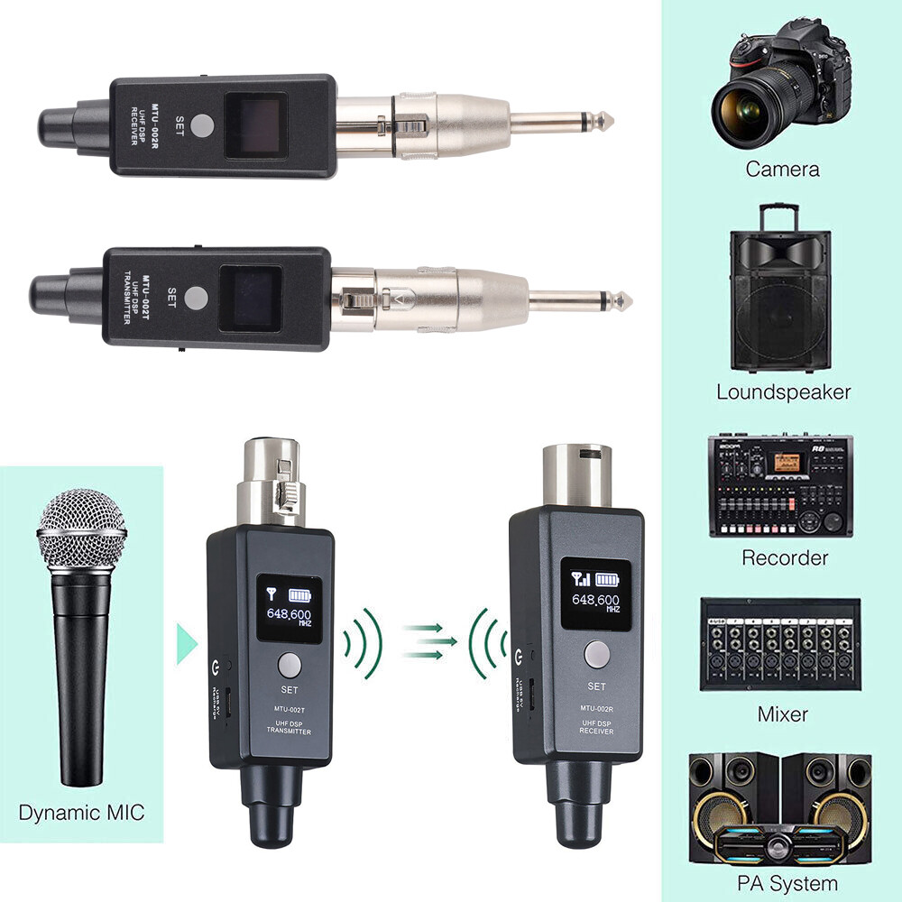 For Dynamic Microphone Wireless XLR Transmitter Receiver Rechargeable ...