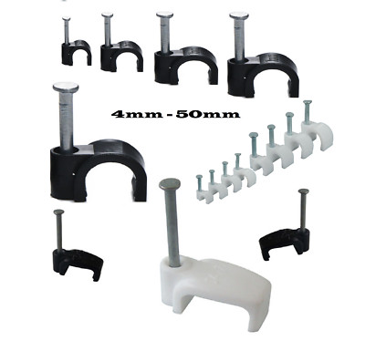 Round Wire Wall Fixing Cable Clips 4mm-50mm or Flat 4mm -16mm in White ...