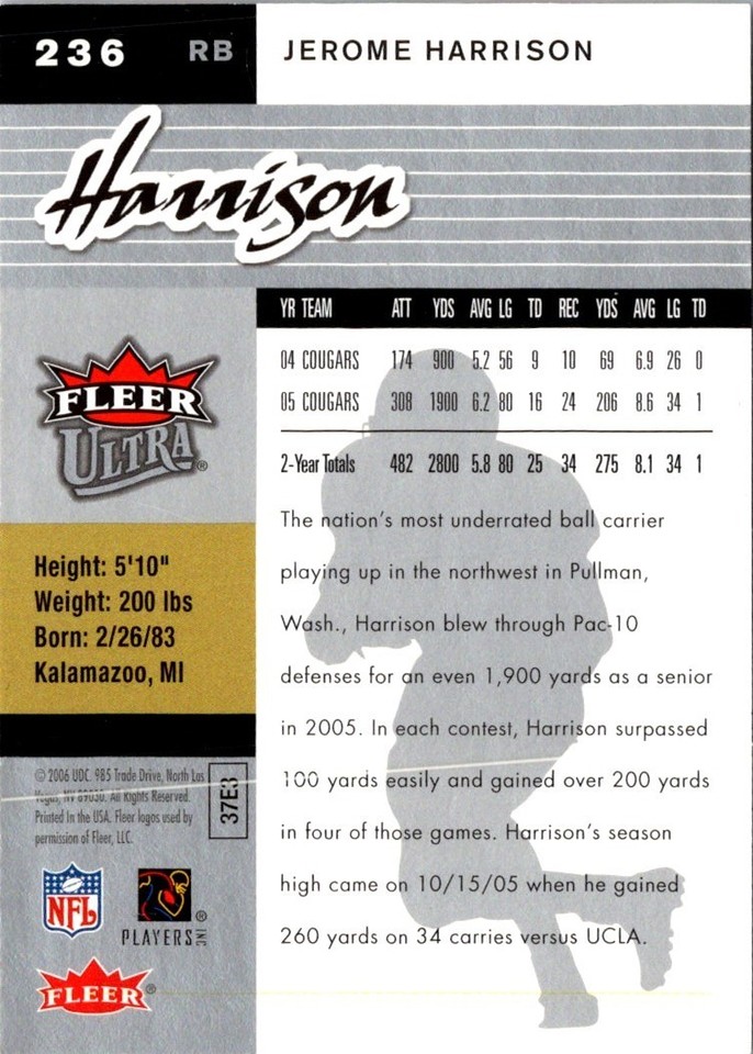 2006 Ultra Jerome Harrison #236 WSU Cougars Football Card | eBay