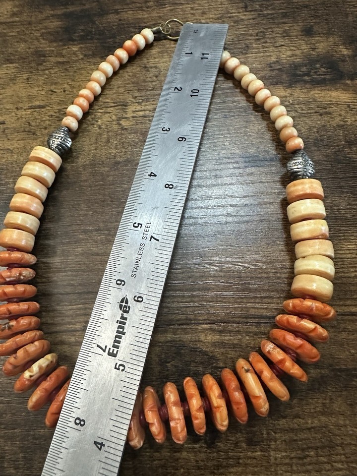 Native American Navajo orange spiny oyster Shell & white shell bead ...