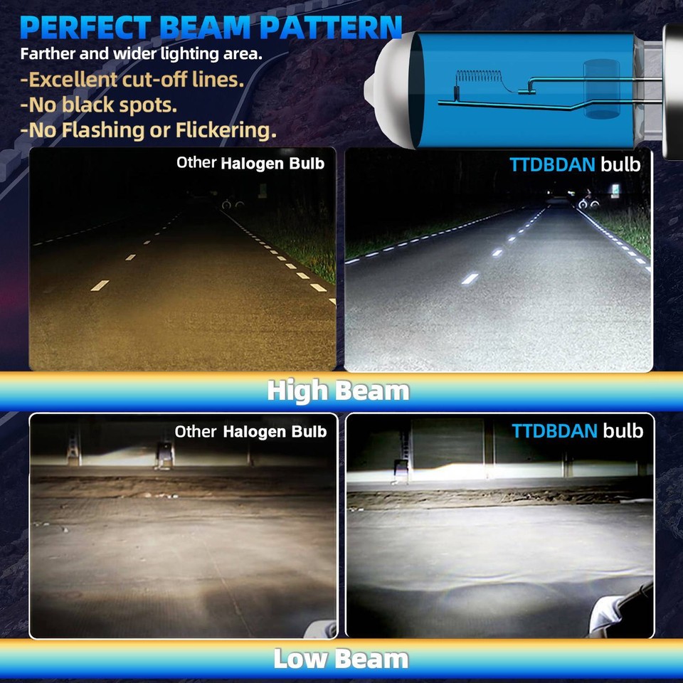 H11 Halogen Headlight Super Bright Bulbs Kit White 6000K High/Low Beam ...