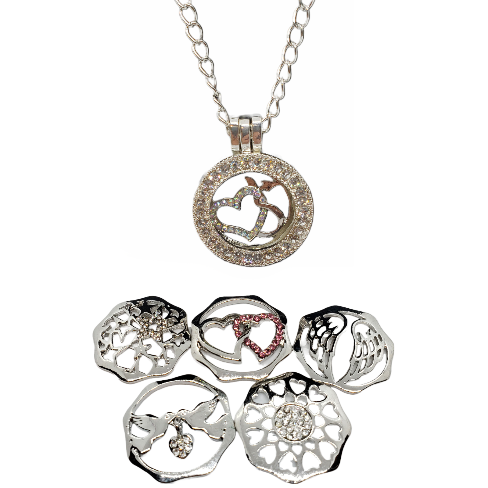 Interchangeable 6 Discs Locket Pendant Necklace 29.25" Chain | eBay