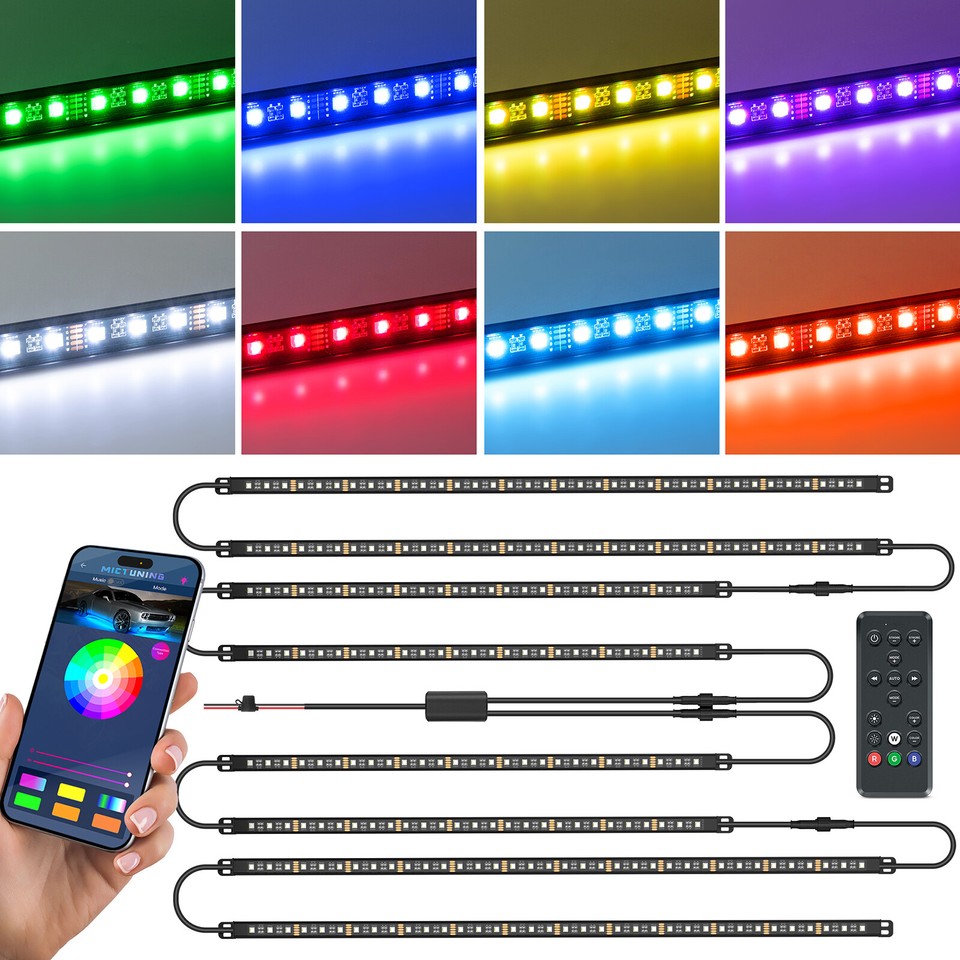 8pc RGBW LED Car Underglow Light Kit, Aluminum Exterior Underbody Neon ...