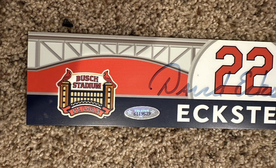 DAVID ECKSTEIN Cardinals Game Used Auto Locker Tag Nameplate 2006 World ...