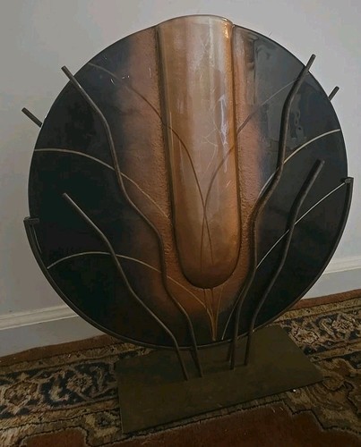 Art Glass, Mark Hines Creations, Brown Vines Slumped Vase w/ Iron Stand ...