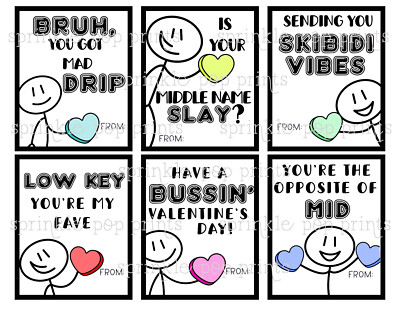 Printable Gen Alpha Slang Valentines (12 Different Designs) | eBay