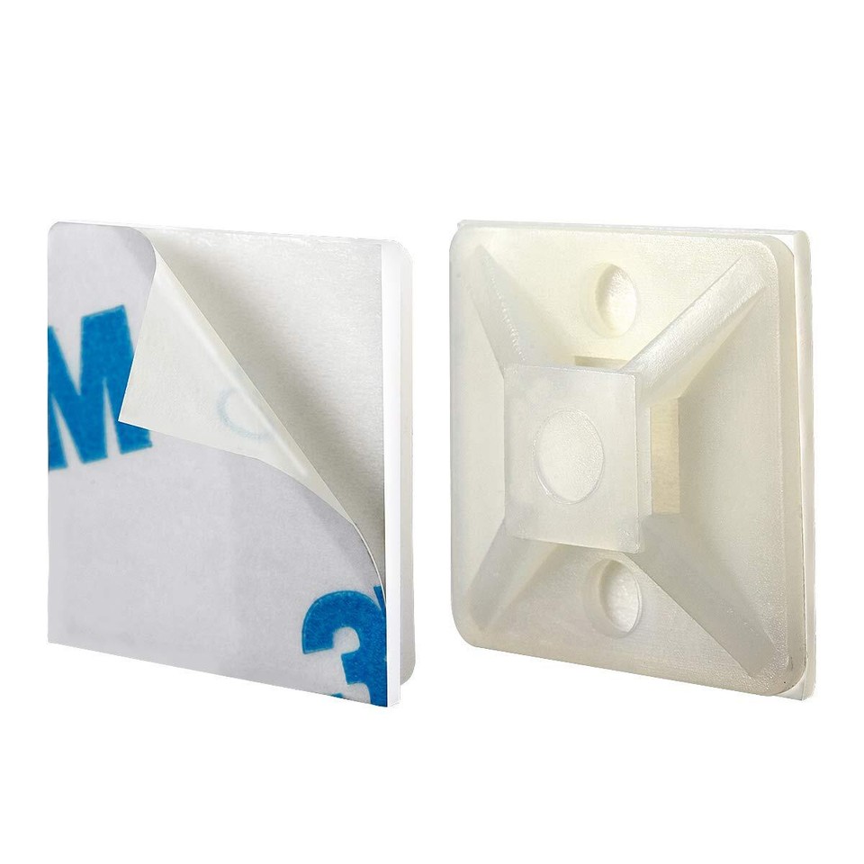 100 PCS 3/4" White Self Adhesive Cable Zip Tie Mounts Wire Cable Clips ...