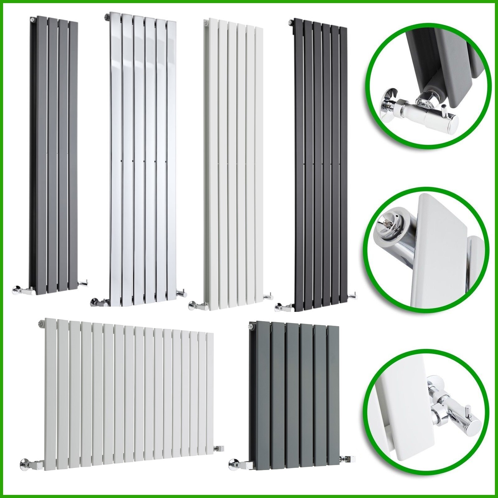DESIGNER RADIATORS Vertical Horizontal Flat Panel Tall Upright Column ...