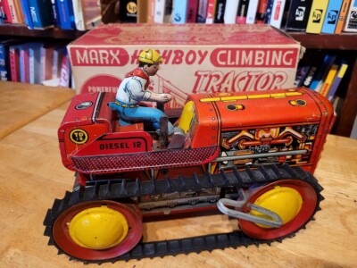 NICE 1940'S MARX TIN LITHO DIESEL WIND UP HIGHBOY CLIMBING TRACTOR with ...