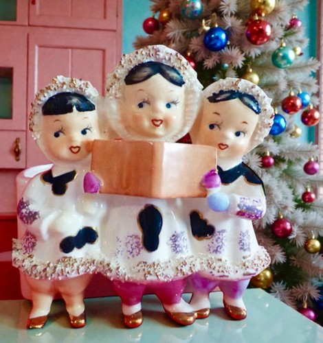 💕Vintage Christmas Brunette Carol Sisters Planter Candy Cane Holder ...