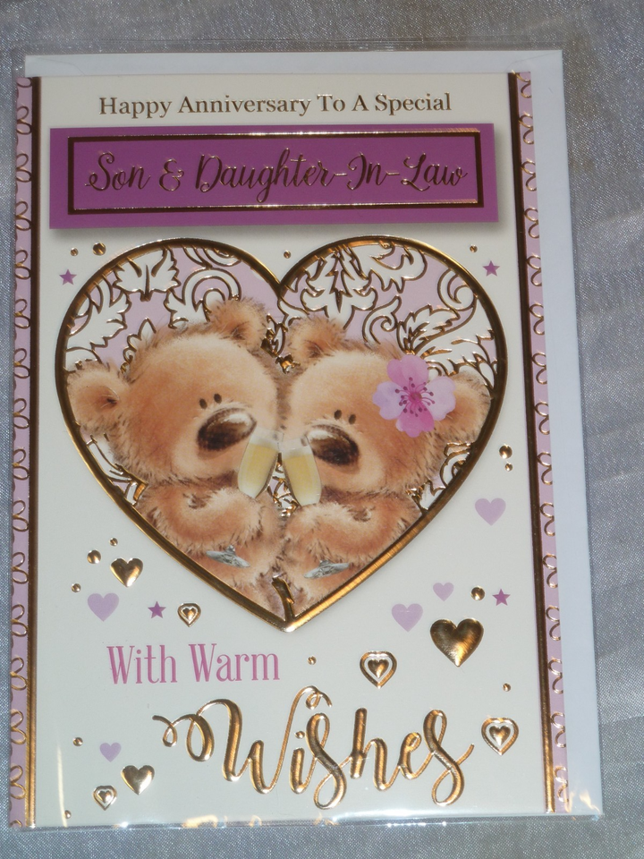 SON & DAUGHTER IN LAW ANNIVERSARY CARD WEDDING CUTE TRADITIONAL SON AND ...