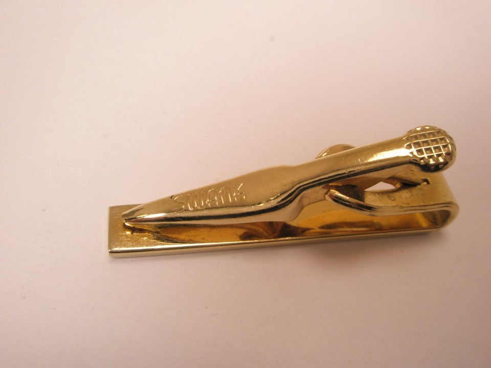 1-5/16" Black Outline Vintage SWANK SMALL Tie Bar Clip simple plain ...