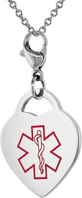 Surgical Stainless Steel Medical Alert ID Tag Pendant Charm Heart Shape ...