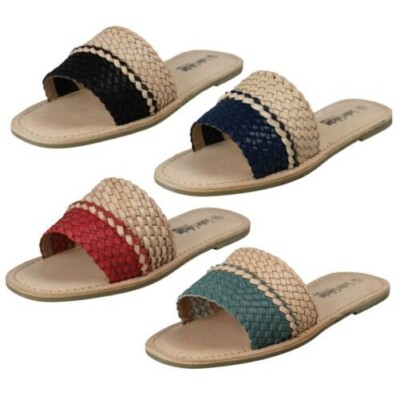 Ladies Leather Collection Sliders Weave Open Toe Summer Holiday Beach ...