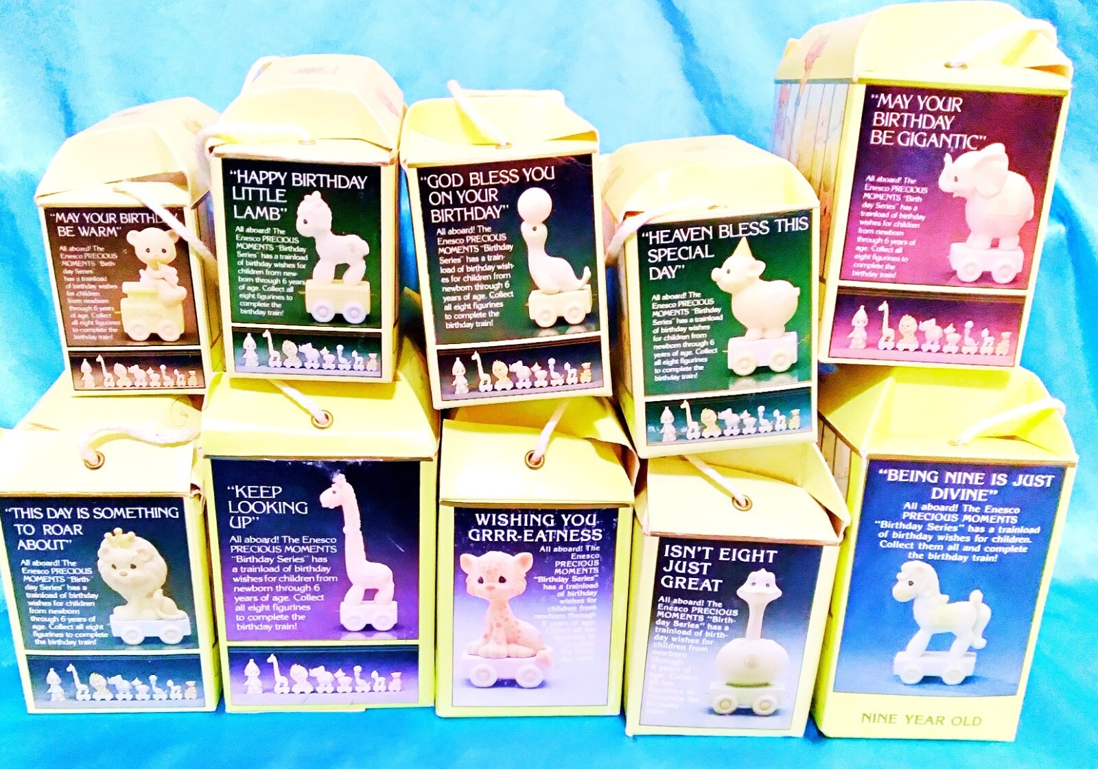 Lot of 10 - PRECIOUS MOMENTS BIRTHDAY TRAIN SET - Baby-Age 9 - NEW IN ...