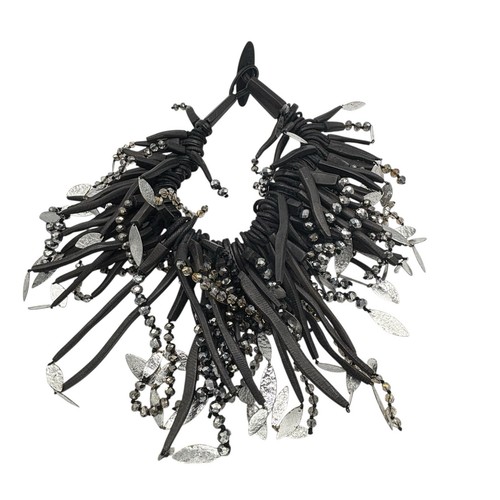 Gerda Lynggaard MONIES Leather Wood Crystal Choker Rare Runway Necklace ...