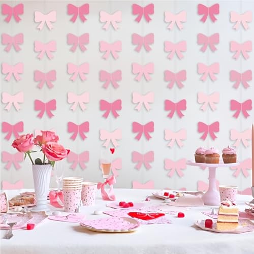8 Pcs Pink Bow Hanging Banner, Pink Bow Themed Birthday Party ...
