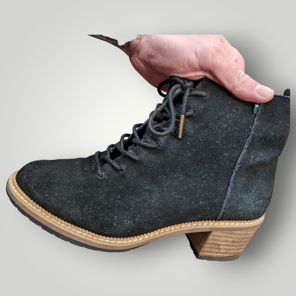 Tom's Women's US 6.5 Black Suede Leather Lace Up Zip Side Ankle Boots ...