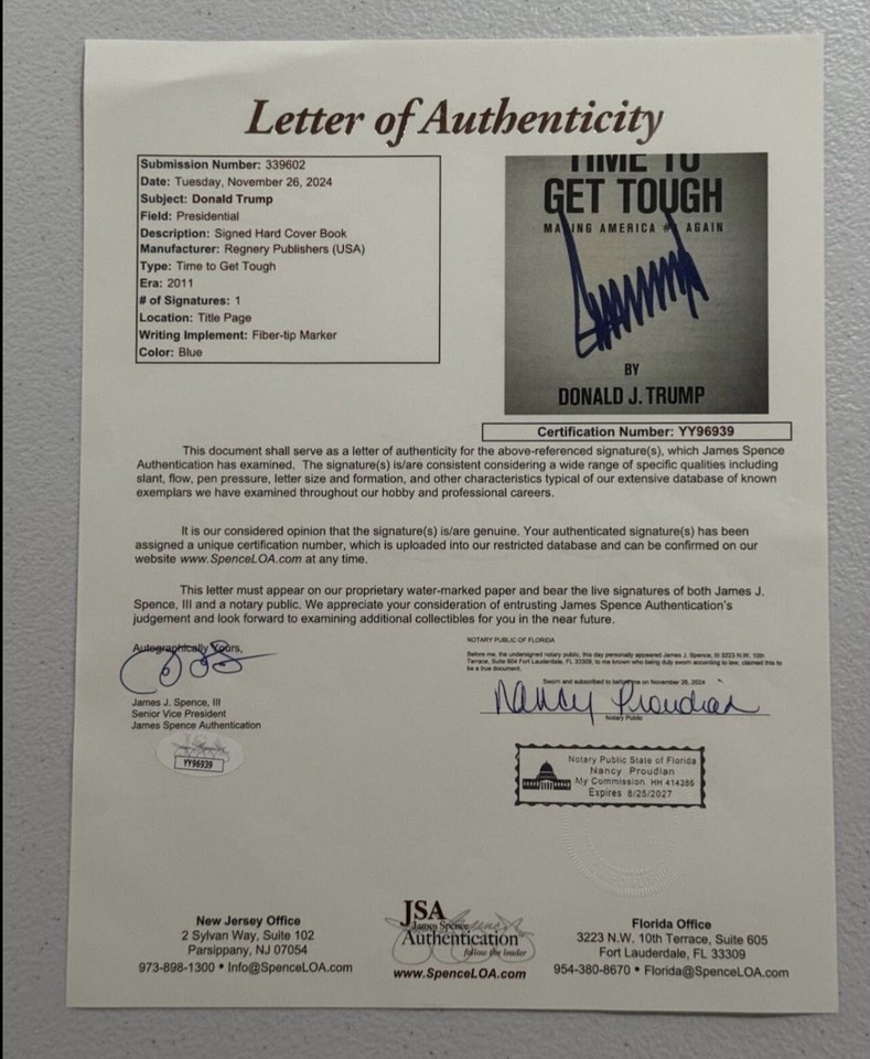 President Donald Trump Signed Autographed Time To Get Tough Book JSA | eBay