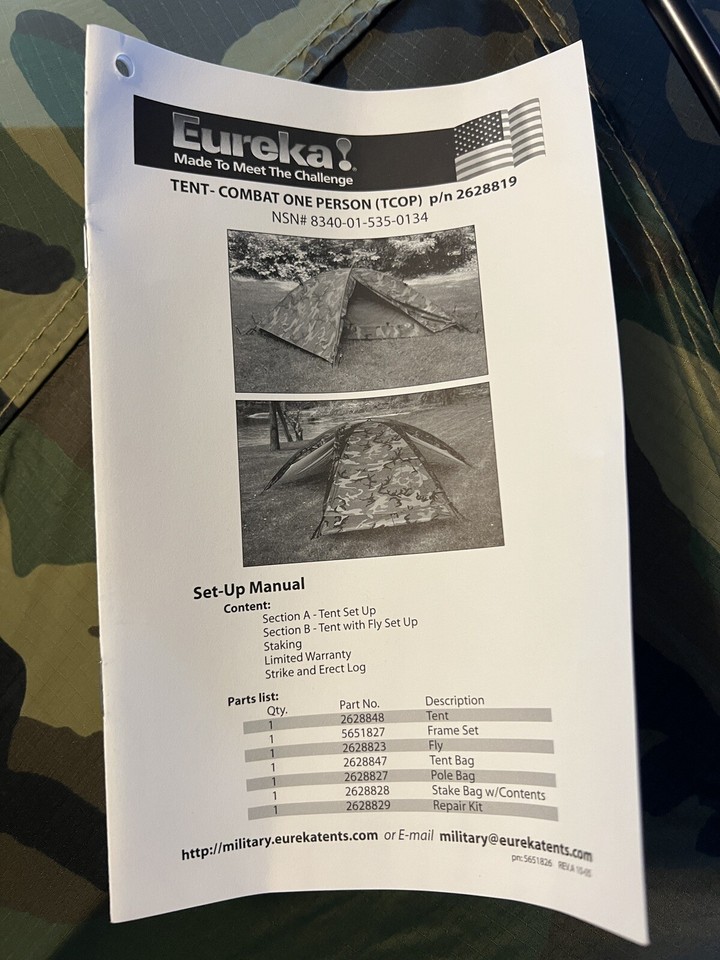 USMC TCOP Tent Combat One Person. M81 Woodland W/ Rainfly NIB Eureka ...