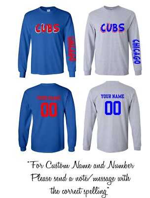 Chicago Cubs Text Baseball Long Sleeve Shirt with Custom Name Next Day ...