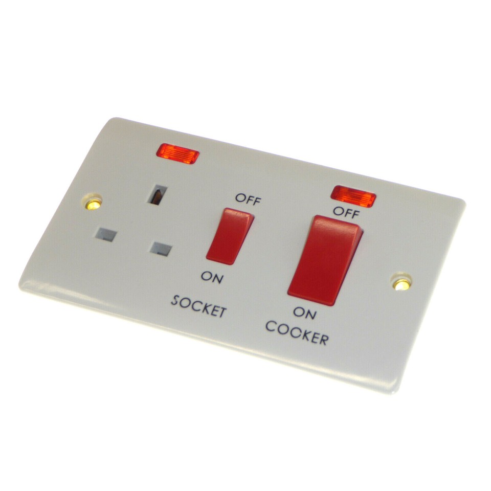 45A Double pole Cooker Switch Socket Outlet 45 Amp 1G 2G Neon Round ...