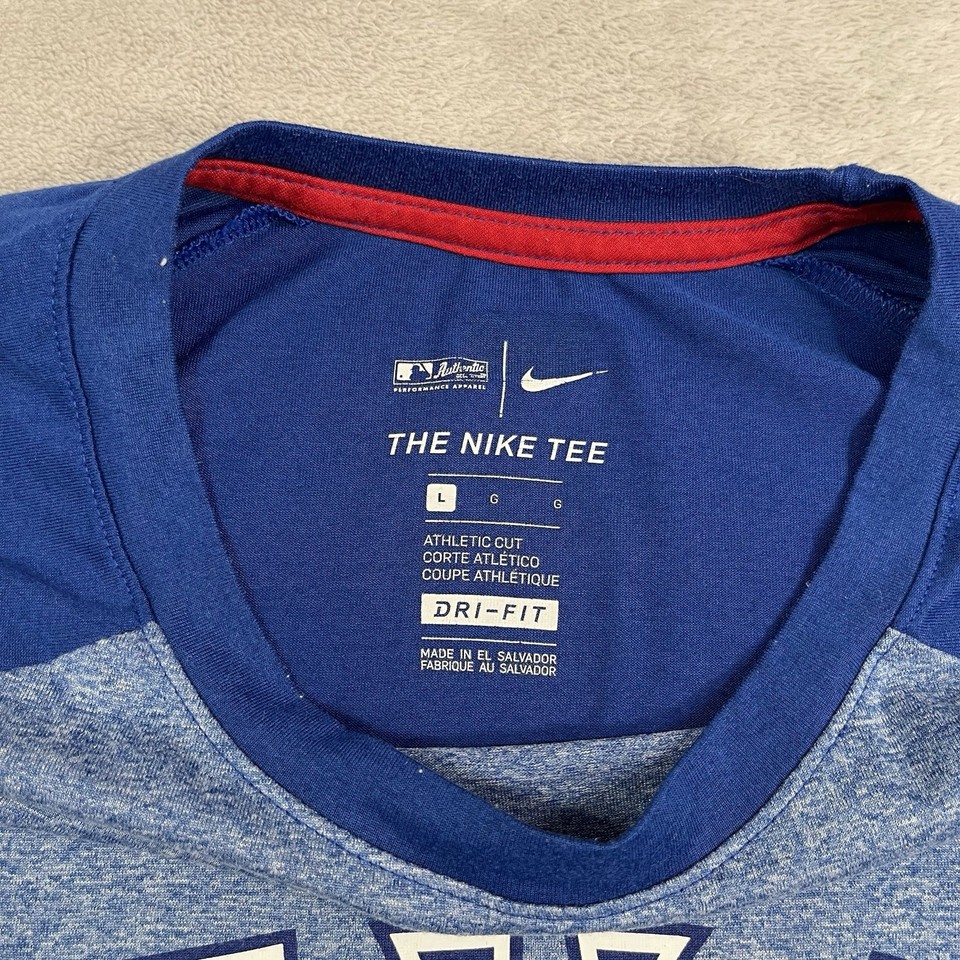 Nike Texas Rangers MLB Shirt Mens Large Blue Baseball Tee Athletic Fit ...