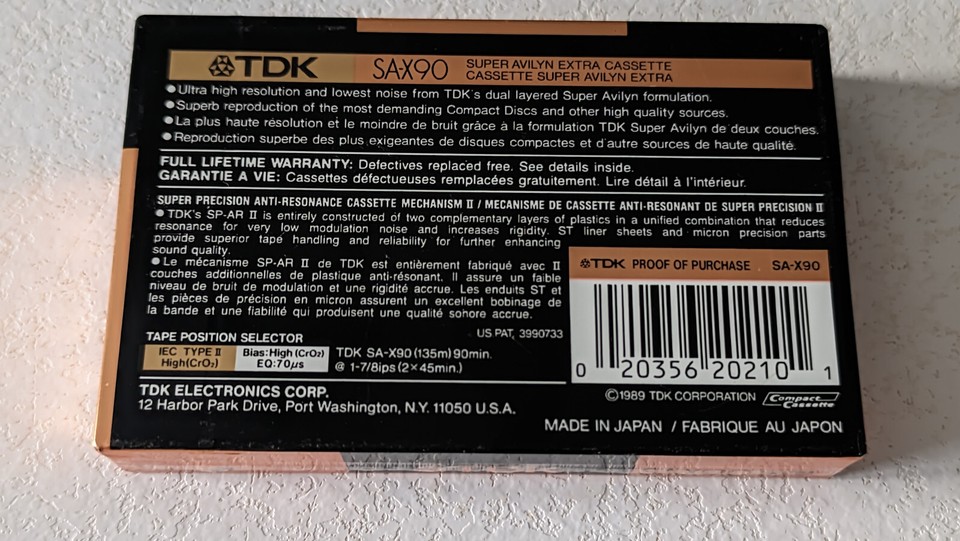TDK SA-X 90 New Japan 1psc 1989 (small window) | eBay