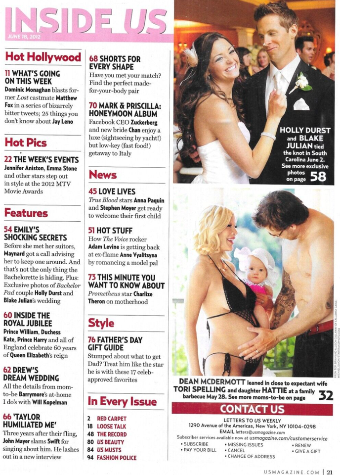 Us Weekly Magazine Bachelorette Taylor Swift John Mayer Drew Barrymore 2012 | eBay