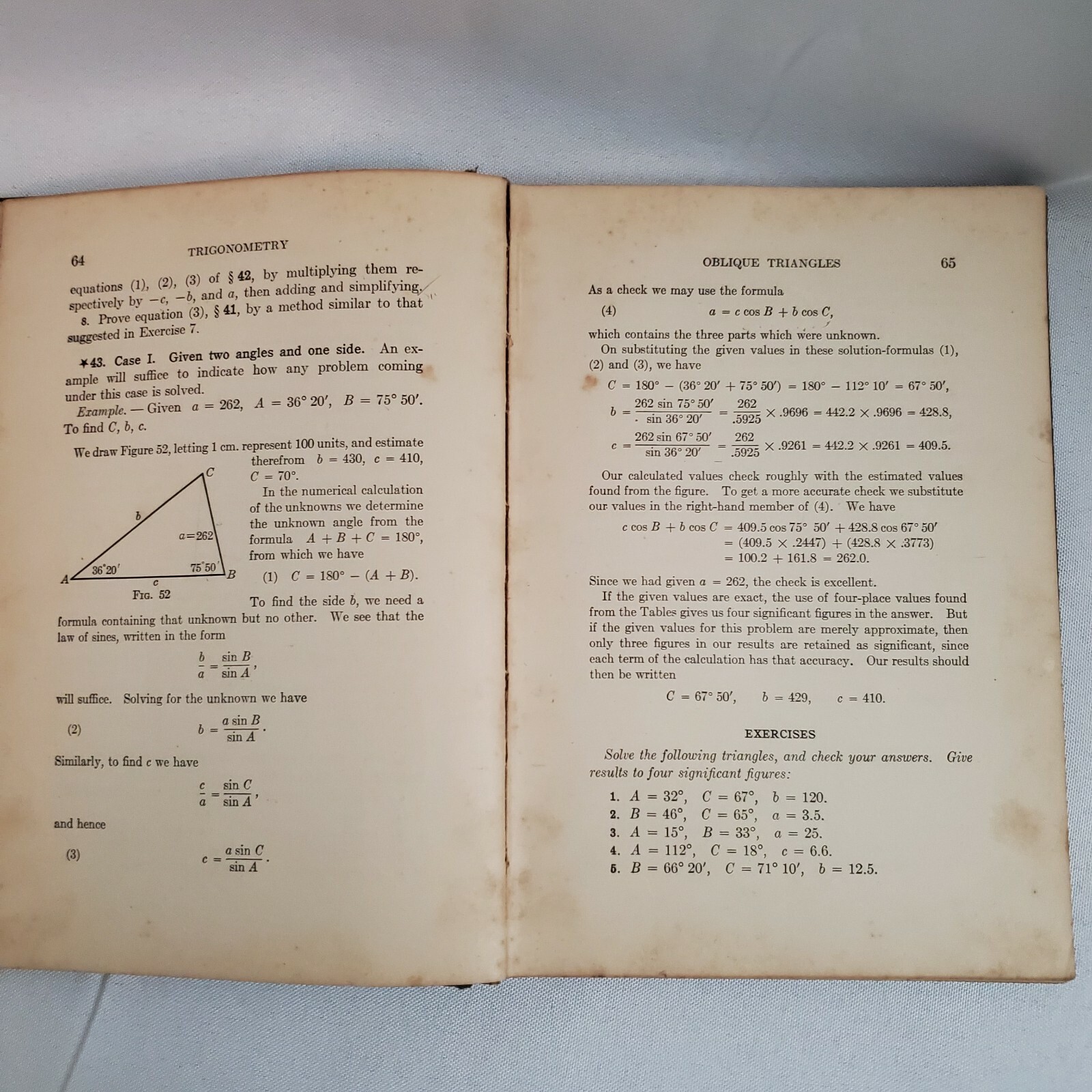 Vintage Trigonometry Plane and Spherical 1927 Hardcover Curtiss ...
