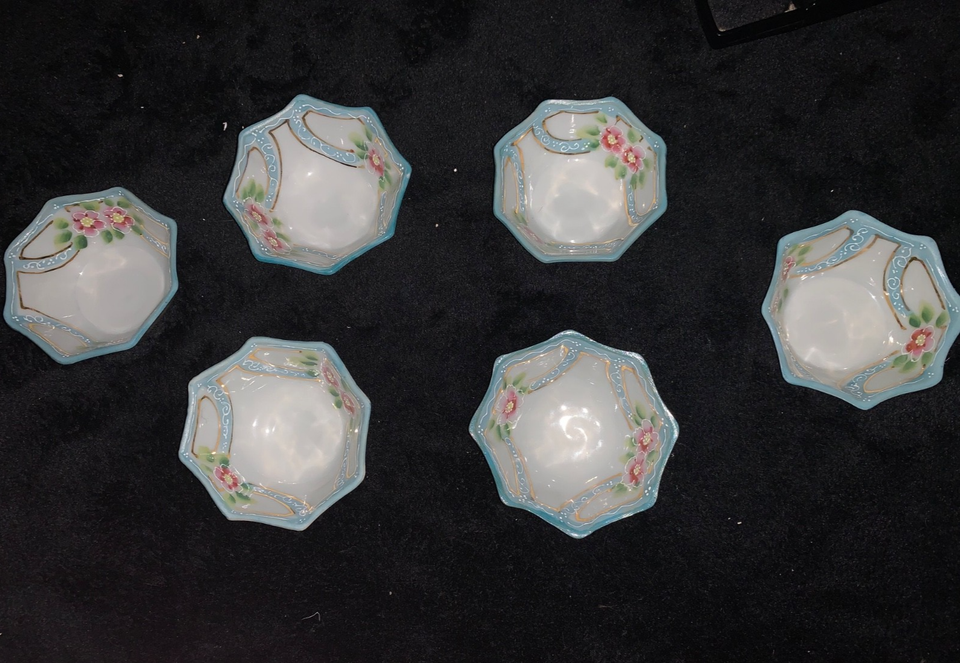 Vintage Made in Japan Porcelain Salt Cellar Set | Floral Blue Gold | 7 ...
