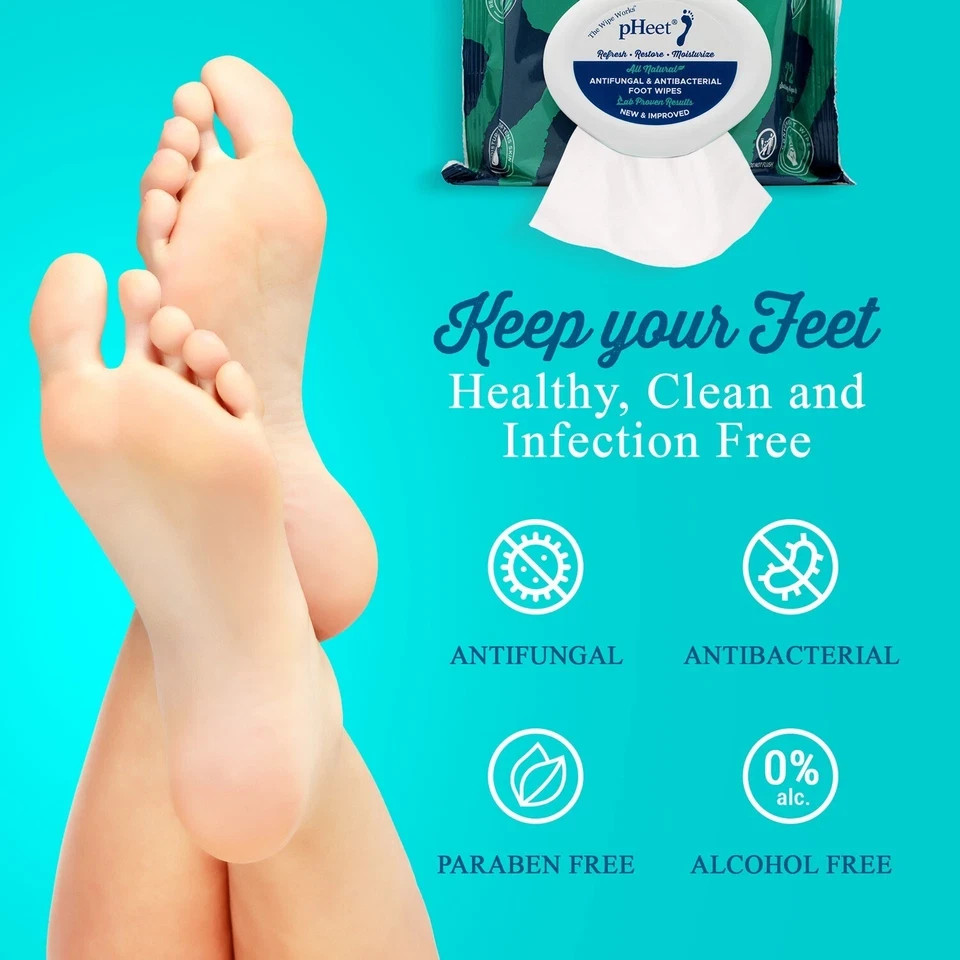 pHeet Wipes, Antifungal, Odor Reducer, Dry Feet Moisturizing Wipes ...