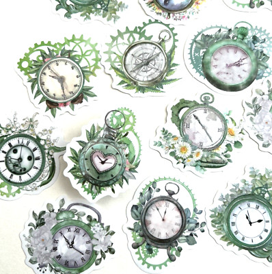 Flower Clock Stickers Green Junk Journal Collage Scrapbooking | eBay