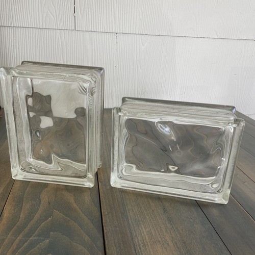 2 Vintage Wavy Style Architectural Glass Wall Block 6x8x4 - see notes ...