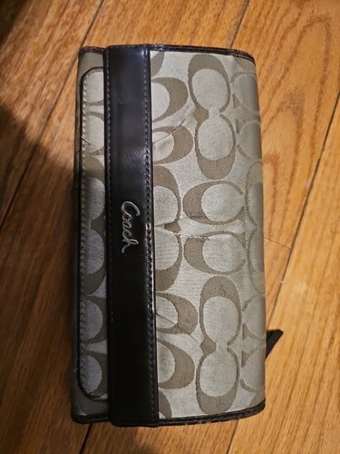 Coach Tan Signature C Khaki Long Envelope Snap Zip Wallet Checkbook ...