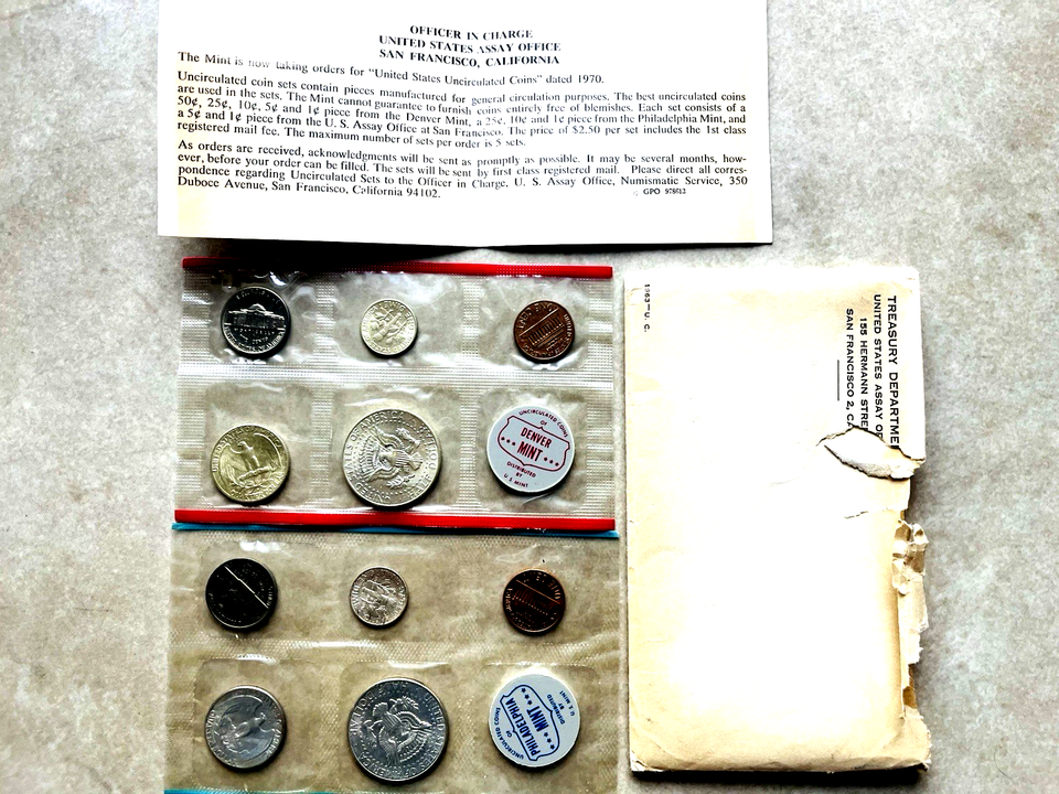 1964 P & D US Mint Set Uncirculated 10 Coins w/ 90% Silver OGP Envelope ...