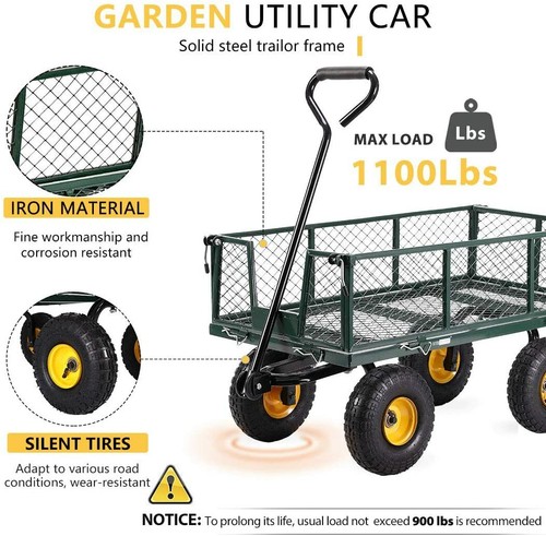 1100lbs Garden Carts Heavy-Duty Yard Dump Wagon Cart Steel Lawn Utility ...