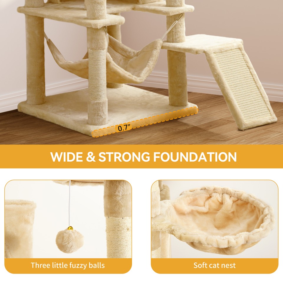 Oaurkea 75 Inches Indoor Cat Tree Tall Cat Tower for Large Cats 20 lbs ...