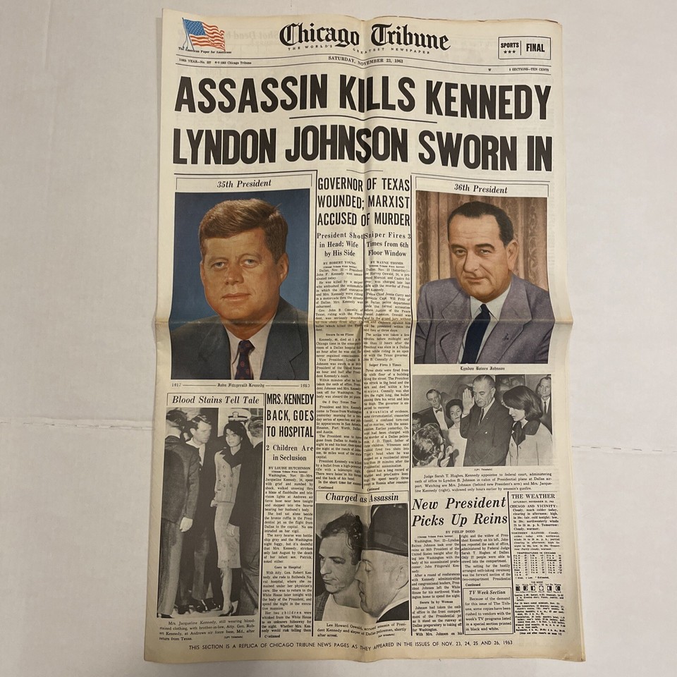 JFK Assassination - Chicago Tribune November 23, 1963 Front And Back ...