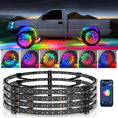 4pcs 15 inch Wheel Ring Lights Dual Row RGB+IC Car Rim Light with APP ...