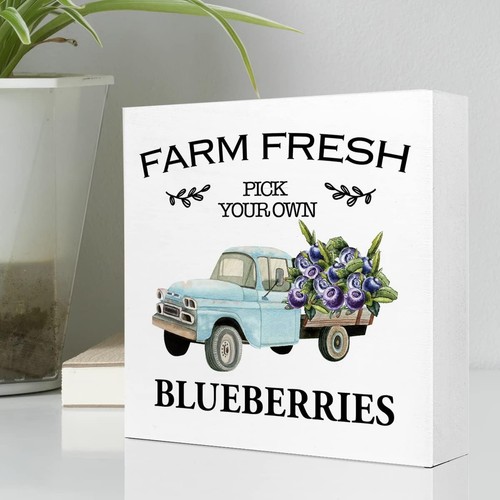 Summer Desk Decor,Farm Fresh Blueberries Wooden Plaque Sign white | eBay