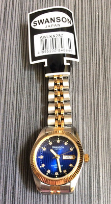Swanson Womens Watch Round Blue Dial Crystal Hours Date on a 2 Tone ...