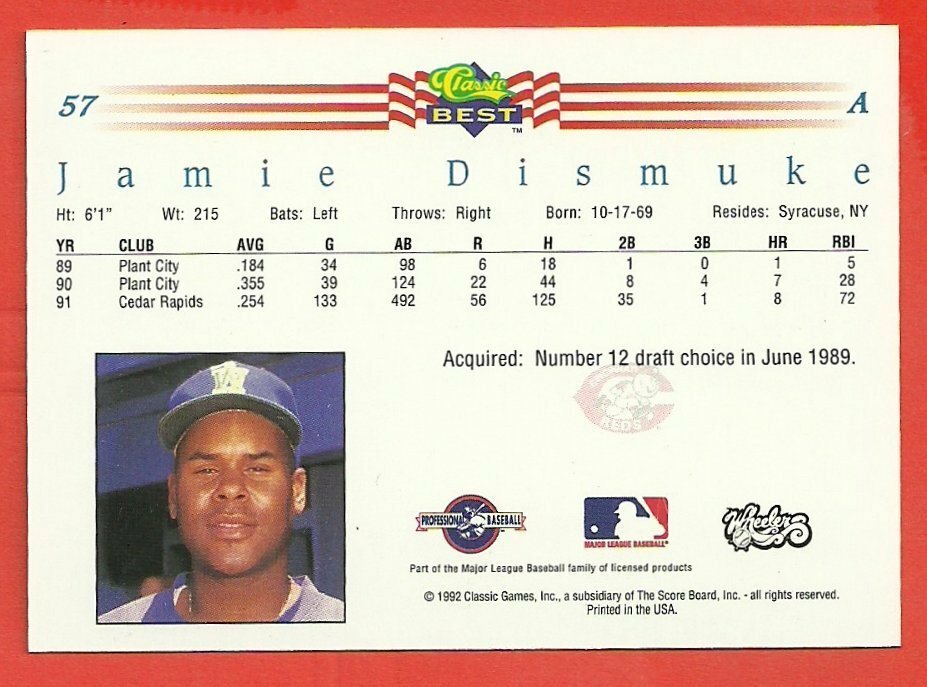 JAMIE DISMUKE - 1992 Classic #57 Minor League Autographed Card | eBay