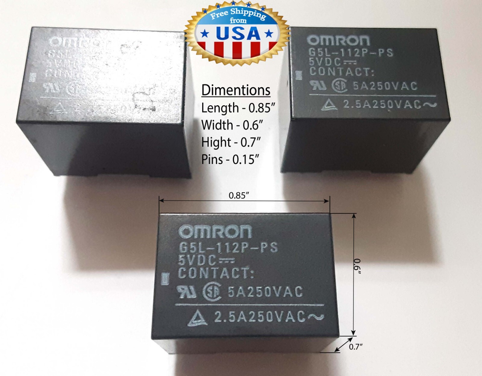 3 PC OMRON Power Relay G5L-112P- PS 5VDC 5A -250VAC - 5Pins -SPDT Typ ...