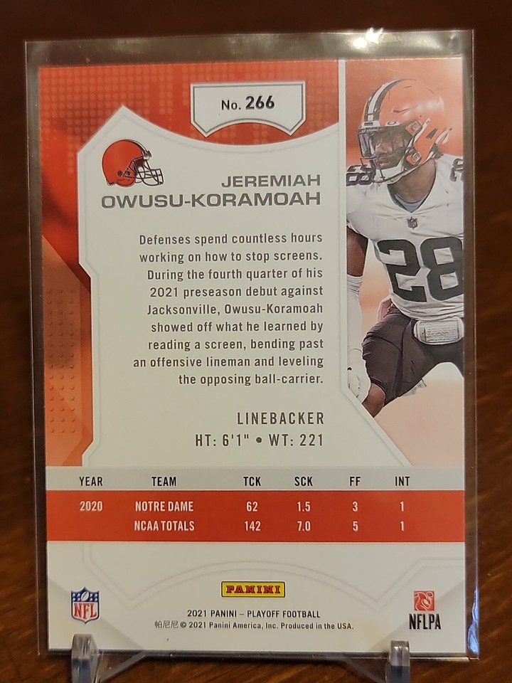 2021 Playoff Football Jeremiah Owusu-Koramoah Rookie Card | eBay