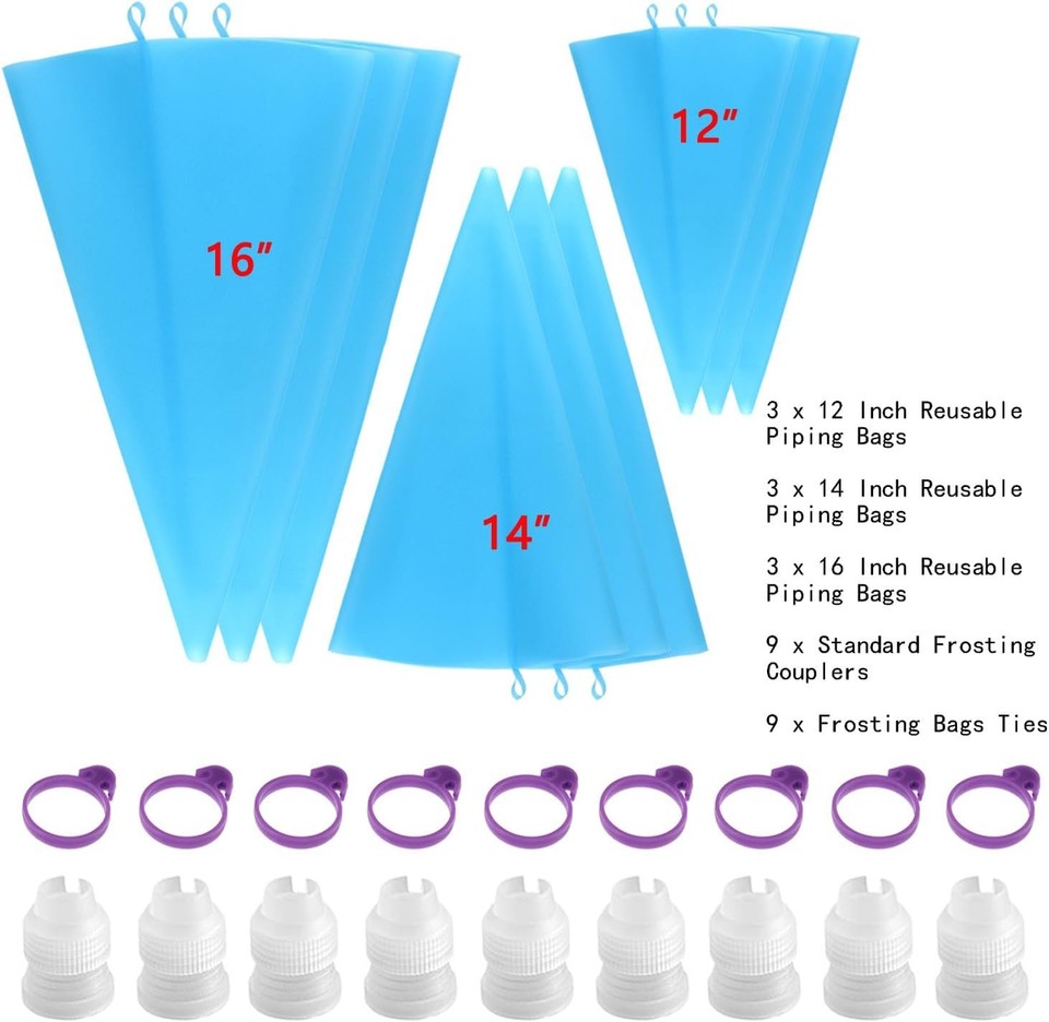 Reusable Piping Bags Set – Silicone Pastry Bag, Icing Bag for Cake ...