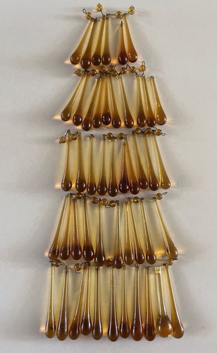 Vintage Amber Glass Crystal Teardrop Prism Chandelier Lamp Part Infused ...