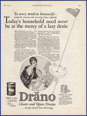 Vintage 1928 DRANO Cleans Opens Drains Plumbing Clogs Ephemera 1920's ...
