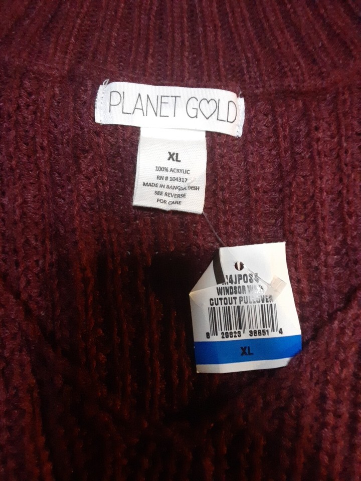 Planet Gold Juniors' Cutout Turtleneck Sweater. Size: XL Burgundy | eBay