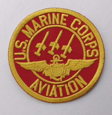 US MARINE CORPS USMC MARINES AVIATION EMBROIDERED RED GOLD PATCH 3 ...